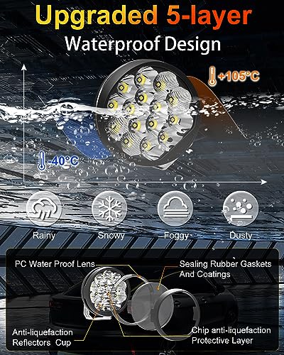 Navoroge 5in 34,000LM 300W LED Offroad White Light Pod,Spot Flood Combo Led Pods with Side Daylight,3 Modes Super Bright pod Lights,for Trucks Ford Jeep ATV UTV Pickup