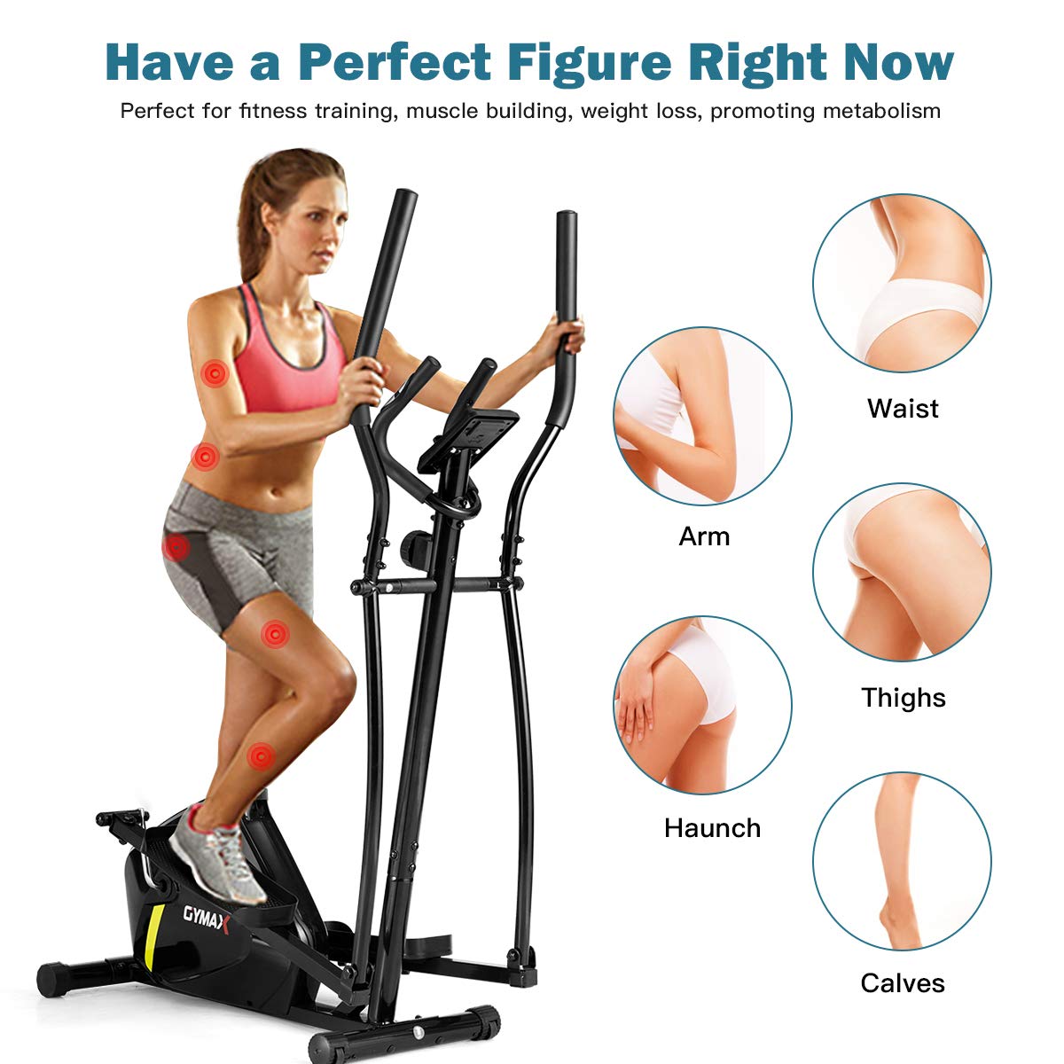 GYMAX Elliptical Machine, Adjustable Magnetic Elliptical Trainer with LCD Monitor, Device Holder & Pulse Rate Grip, Smooth Quiet Driven for Home/Apartment Cardio Workout
