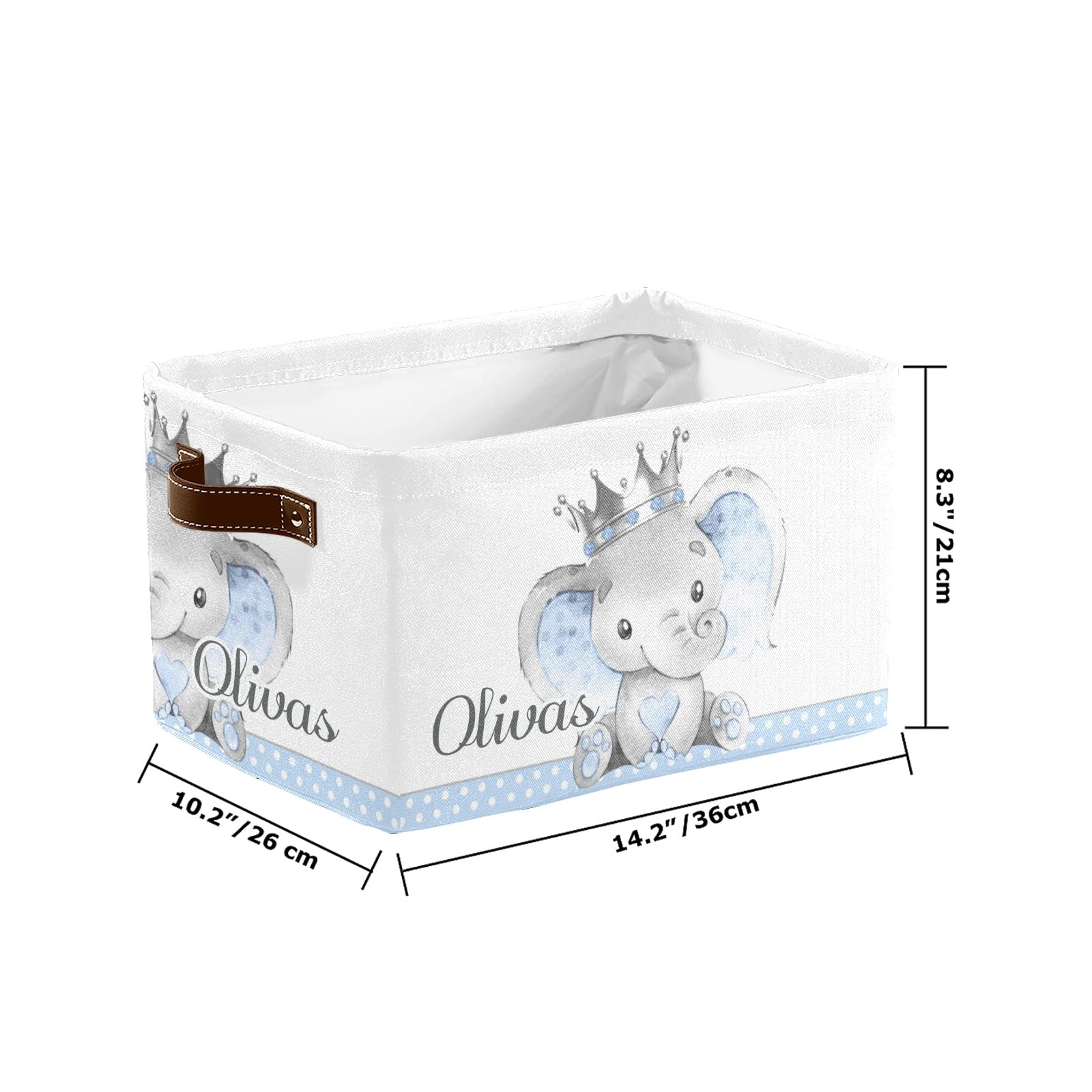 Personalized Storage Bins, Custom Storage Basket Boxes for Organizing Closet Shelf Nursery Toy Elephant Prince