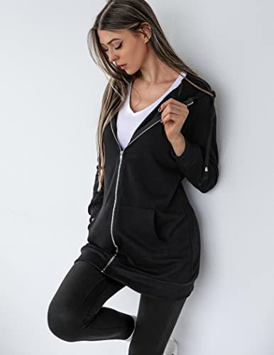 Zeagoo Women Winter Soft and Comfortable Long Fashion Hoddie Sweatshirt,Black,XX-Large