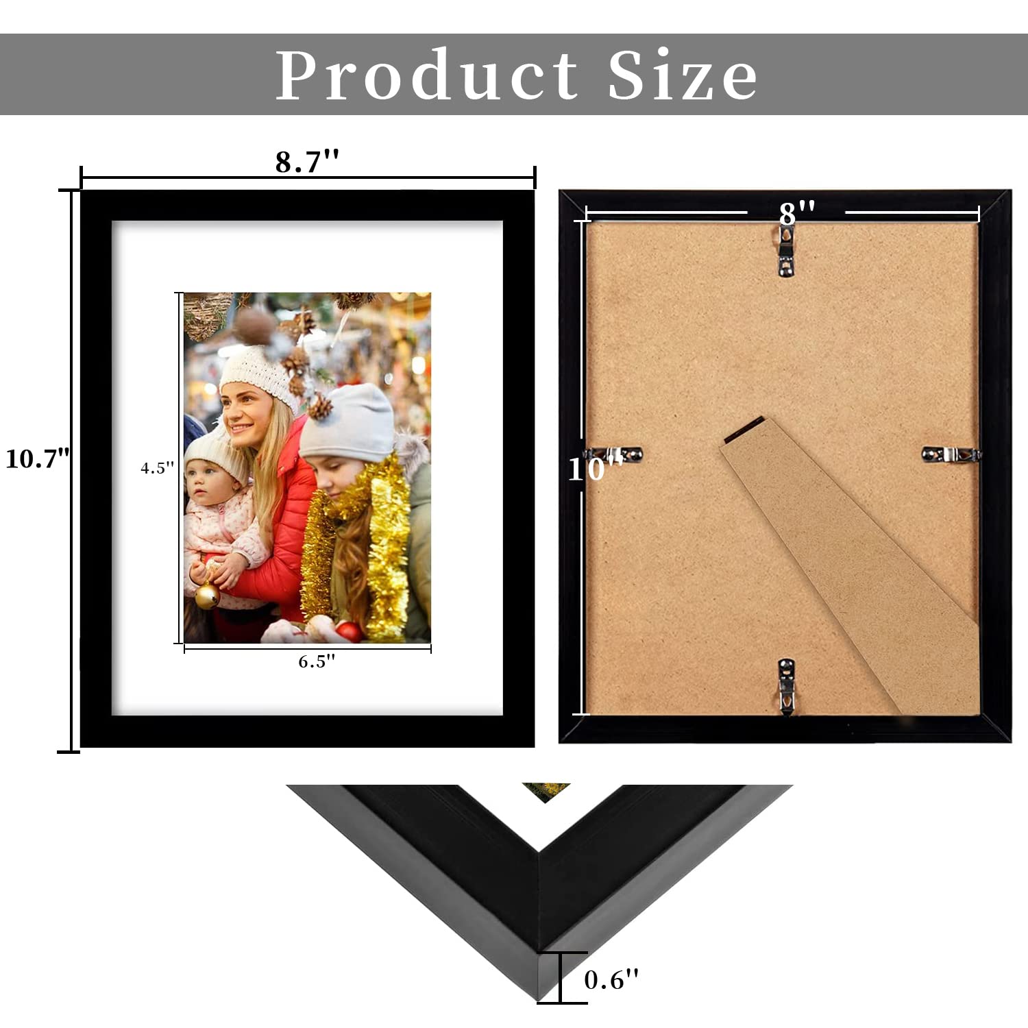 Fsinnsuzi 11x14 Picture Frame Set of 3, Display Pictures 8x10 with Mat or 11x14 Without Mat, Wall Gallery Photo Frames, Black