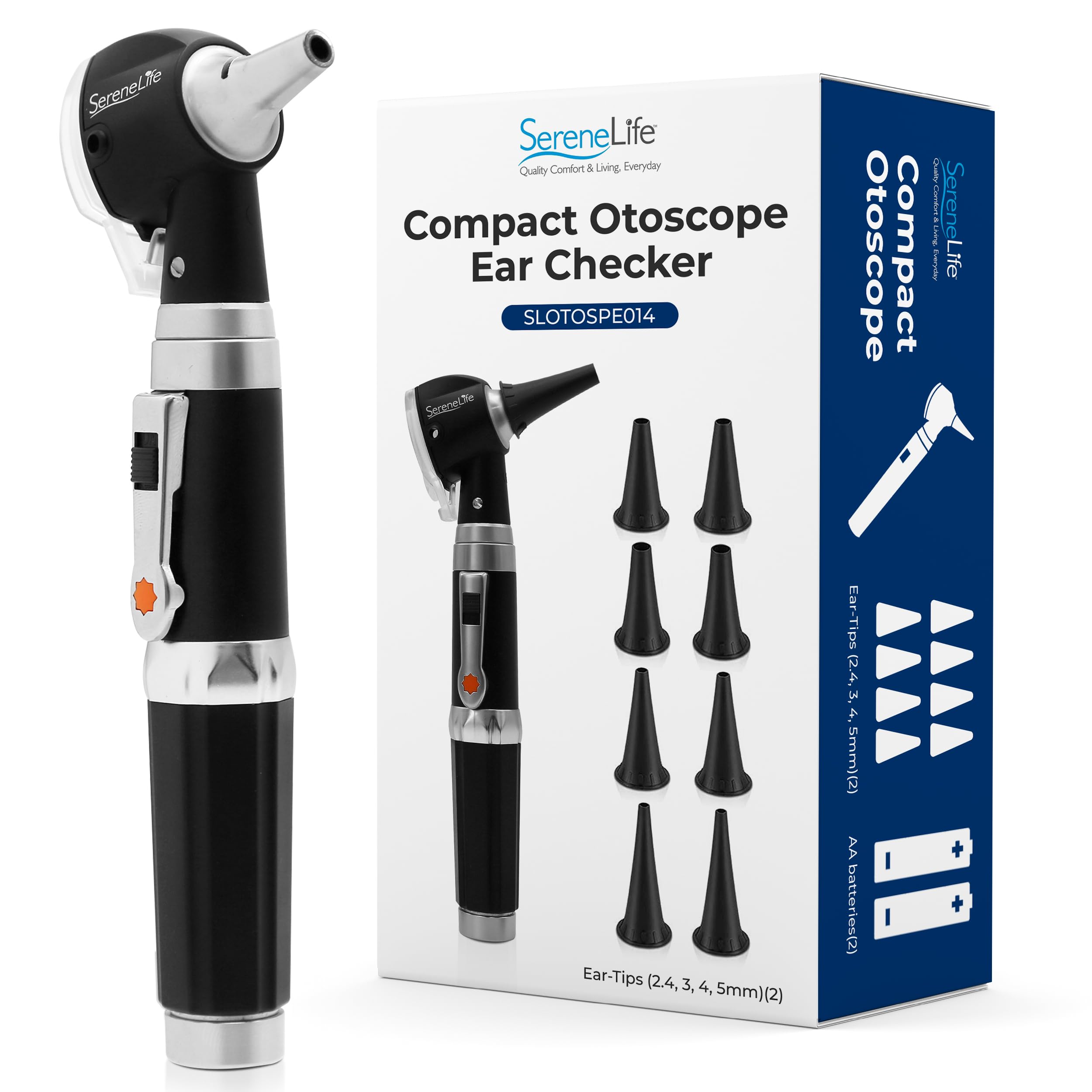 SereneLife Fiber Optic Otoscope/Auriscope | Home Ear Inspection Tool DIY, 3X Magnification, Bright LED, Includes Reusable Ear Tips, Travel Case, Battery Operated | For All Ages & Pets