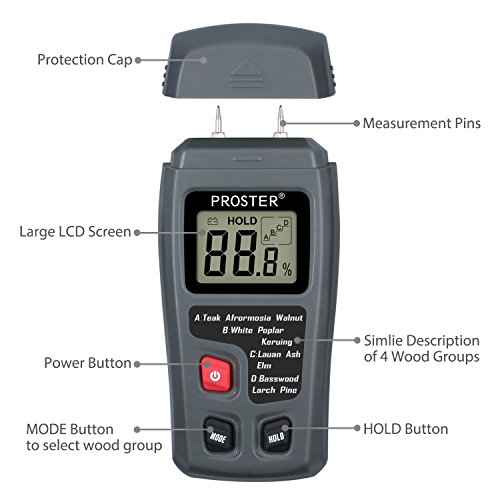 Proster Digital Wood Moisture Meter Handheld LCD Moisture Tester Damp Moisture Tester Detector for Firewood Paper Humidity Measuring