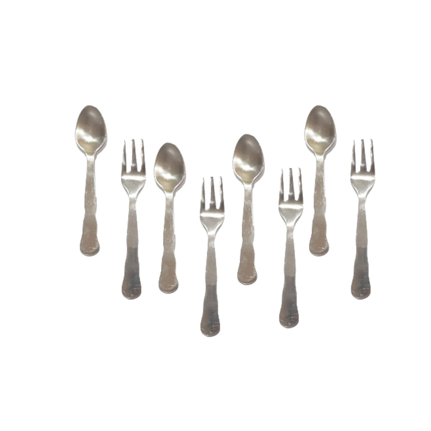 Small Spoon And Fork Set Stainless Steel Kitchen Cutlery Reusable Spoons And Forks For Food Sweet Dishes And Lawa Cakes (Set of 12Pcs)