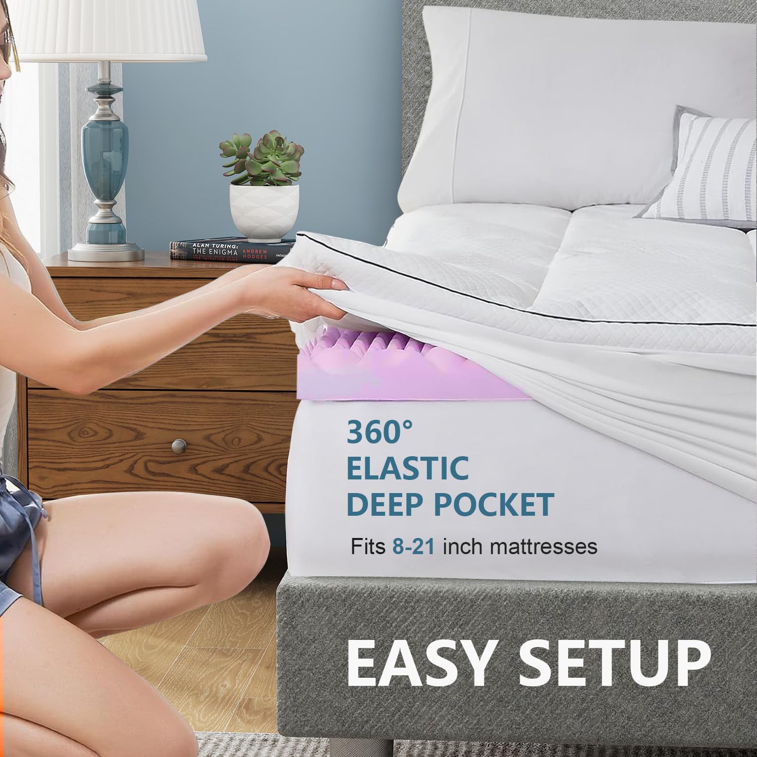 Soft Memory Foam Mattress Topper for Back Pain Relief 4 inch Breather Bed Pad with 2 Inch PillowTop and 2-Inch Egg Crate Memory Foam, 8-21 Inch Deep Pocket (Queen)