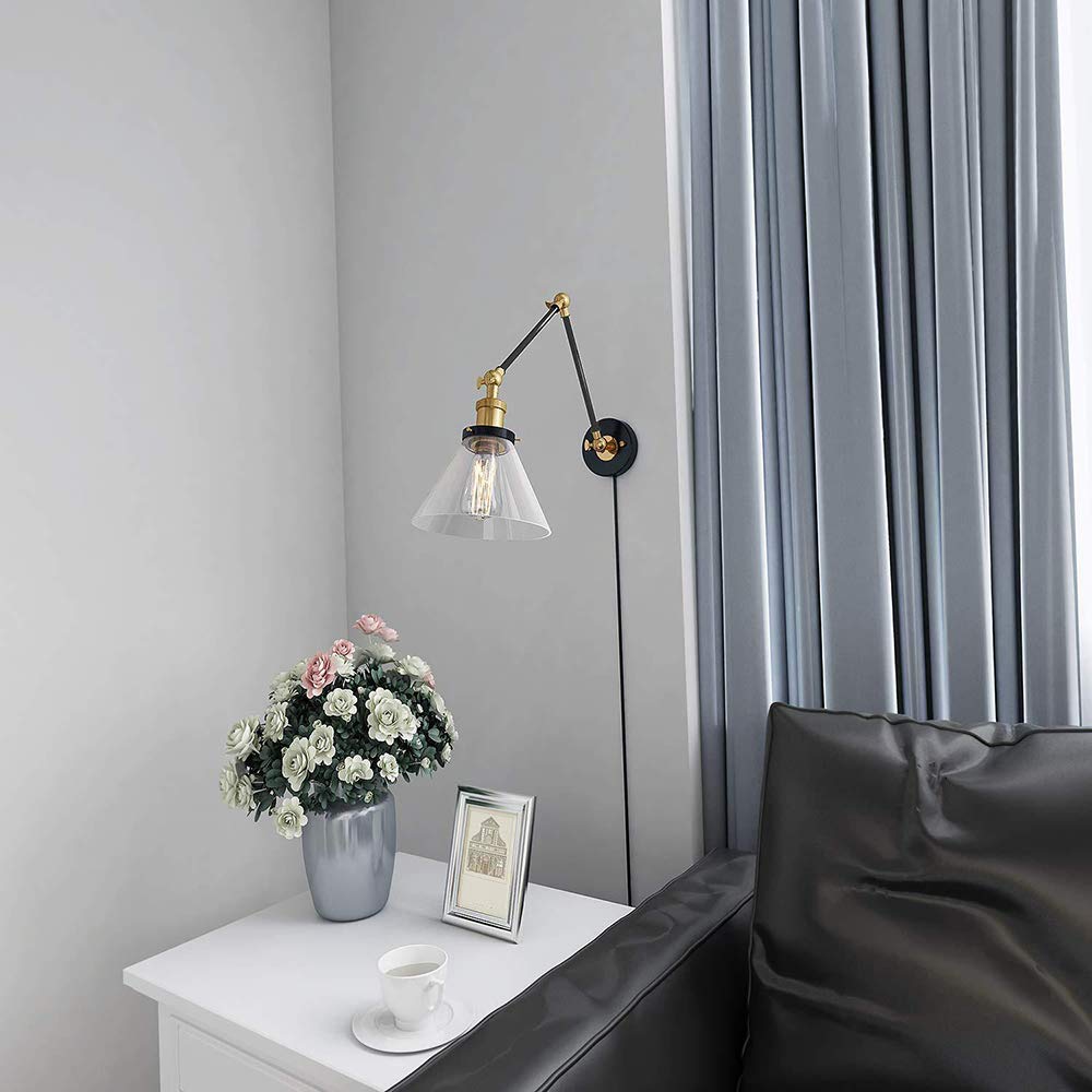H XD GLOBAL E27 Industrial Retro Style Wall Sconce Lamps Lighting, Clear Small Umbrella Wall Lamp, Bedroom Bedside Wall Lights,Corridor Wall Sconces (Plug-in)