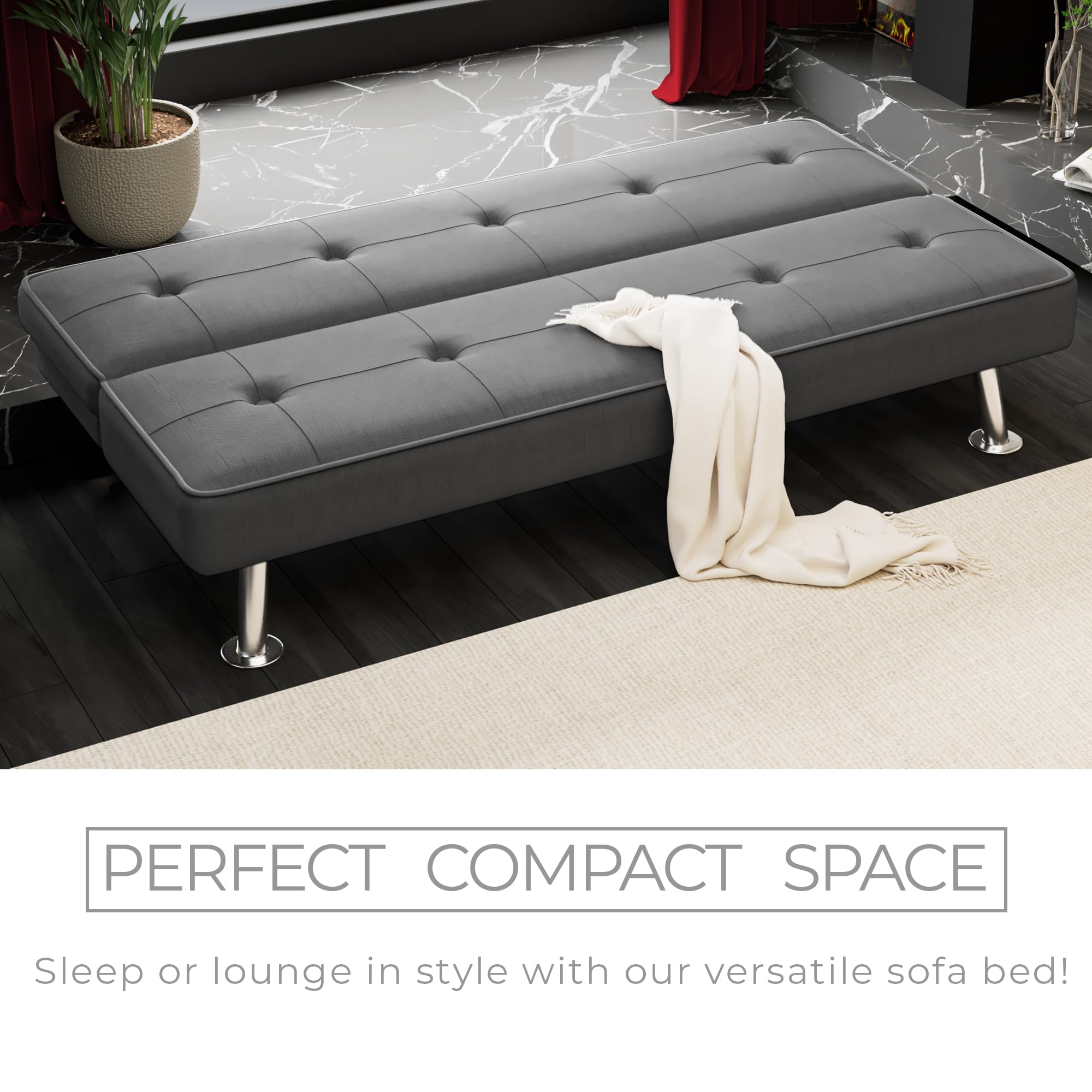 TINKLE WELL Futon Sofa Bed, Convertible Folding SofaBed Breathable Fabric, Ideal for Bedroom, Living Room, Apartment and Office-Compact Design for Spacing Saving