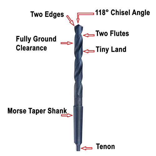 MAXTOOL 5/8" Twist Drill Bits with Morse Taper Shank HSS M2 Taper Shank Drill Bits Black Oxide MT No 2; TS02B05R40