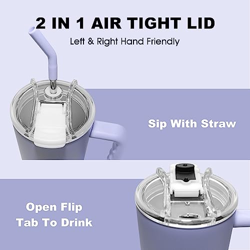 Serborni 40 oz Tumbler With Handle and 2 Straws Lid, Insulated Tumblers Stainless Steel, Upgraded Leak-Proof Lid For Hot and Cold Insulation Travel Coffee Cup Mug(Skyblue)