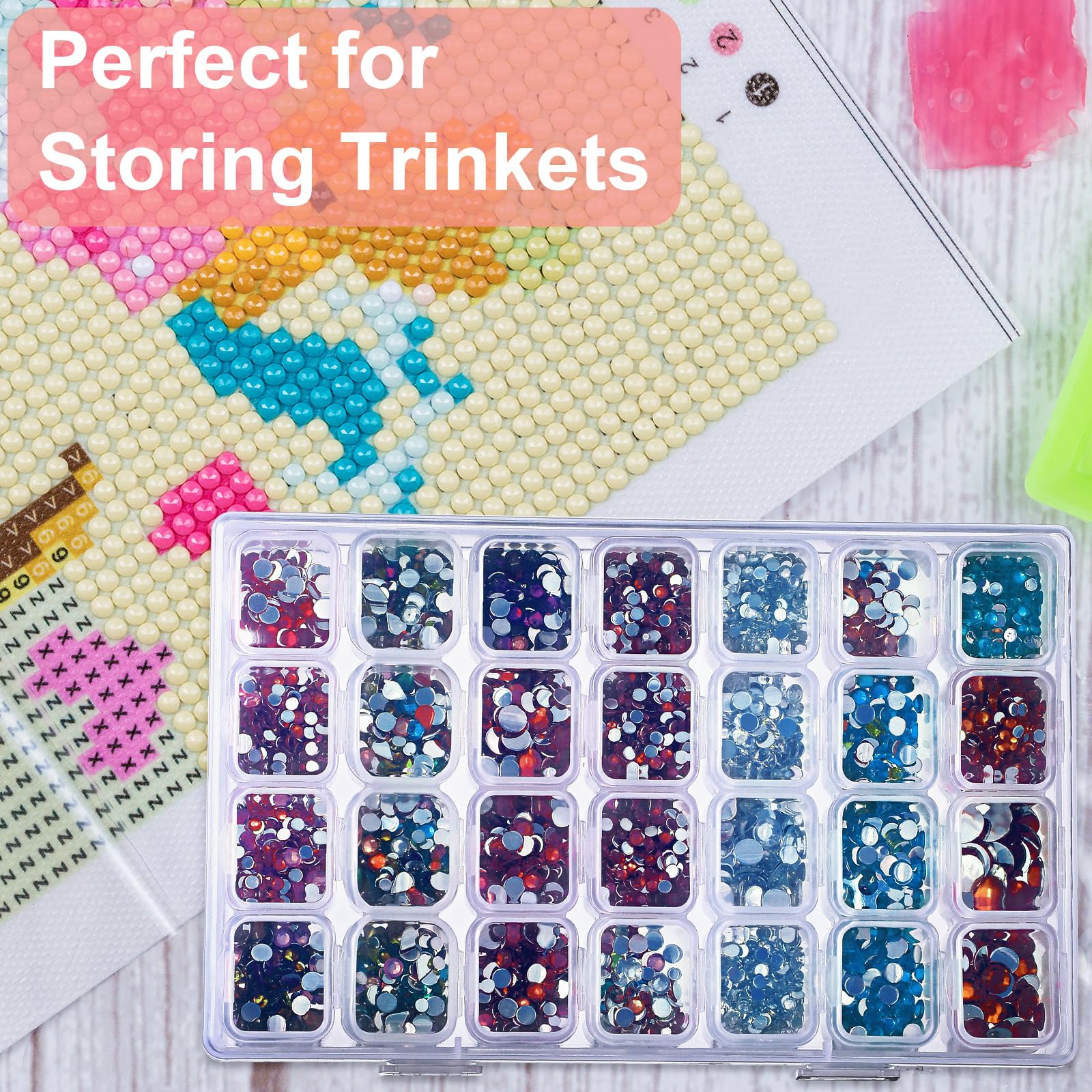 Ripeng 24 Pack 672 Slots Diamond Painting Storage Containers Bulk, 28 Grids Bead Organizer Box Diamond Painting Accessories Boxes Diamond Art Embroidery Storage with 960 Label Stickers
