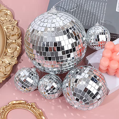 Ujuuu 8 Pieces Mirror Disco Balls Silver Hanging Disco Light Mirror Ball for Retro Party, Fun Party, Home Bands Decorations