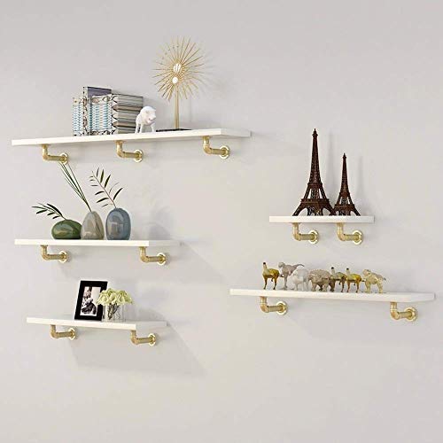 PIBM Stylish Simplicity Shelf Wall Mounted Floating Rack Shelves Industrial Wind Water Pipe Metal Solid Wood Show Bookshelf Kitchen Bathroom Store,7 Sizes, a , 60X20CM