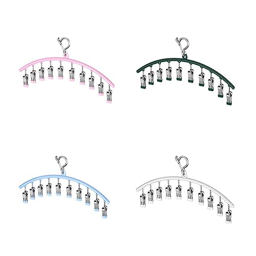 OUGETHER Clothes Hanger with 10 Clips Stainless Steel Laundry Drying Rack Windproof Sock Hanger Clip for Drying Bras Towel Underwear Diaper Baby Clothes (Green)
