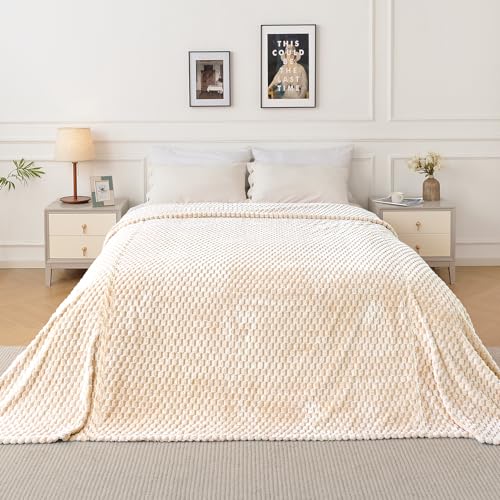 FY FIBER HOUSE Oversized King Blanket 120" x120" Extra Large Bed Blanket 10' x 10' Super Soft Plush Fuzzy Blankets for Couch Office Sofa, Beige