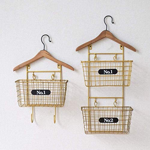 PIBM Stylish Simplicity Shelf Wall Mounted Floating Rack Shelves Retro Iron Art Solid Wood Basket Child Hangers Flower Stand,2 Sizes,2 Colours, Gold , 35.5x67cm
