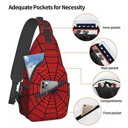 Red Spider Web Sling Bag Crossbody Travel Hiking Backpack Daypack for Women Men Unisex,Shoulder Chest Bags Cycling Gym One Size