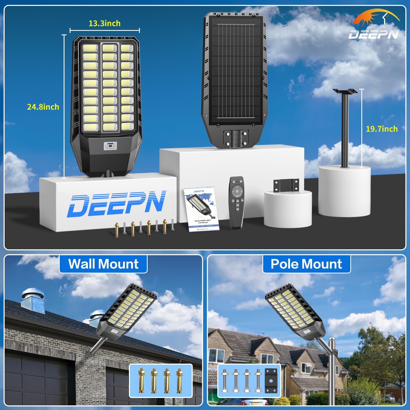Solar Street Lights Outdoor, Solar Parking Lot Lights Commercial Grade 420000 Lumens Solar Lights Outdoor Waterproof Dusk to Dawn Motion Sensor with Remote Control, 4 Pack
