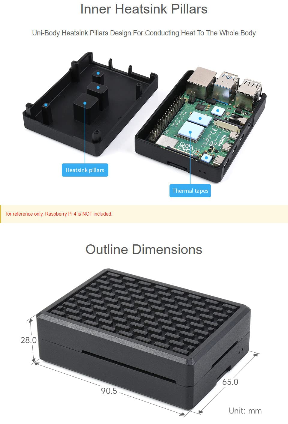 Waveshare Aluminum Grid Grooved Case for Raspberry Pi 4 Inner Heatsink Pillars