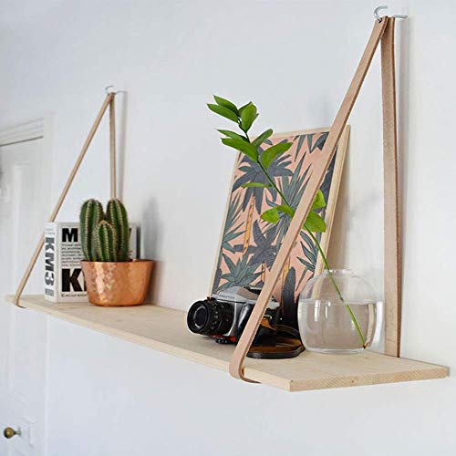 PIBM Stylish Simplicity Shelf Wall Mounted Floating Rack Shelves Simple Belt Solid Wood Laminate Bookshelf Living Room,2 Sizes, Wood ,