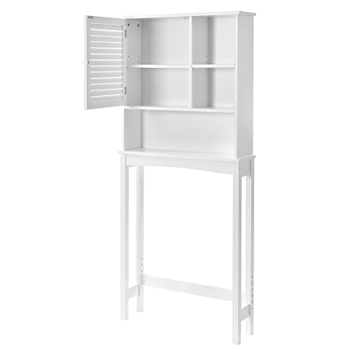 SPOFLYINN, Toilet Organizer with Adjustable Shelf, Freestanding Cabinet with Shutter Door and Open Storage Space for Bathroom White As Shown One Size