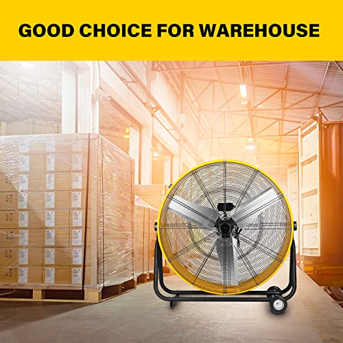 Simple Deluxe 36 Inch Heavy Duty Metal Industrial Drum Fan, 3 Speed Floor Fan for Warehouse, Workshop, Factory and Basement - High Velocity, Yellow