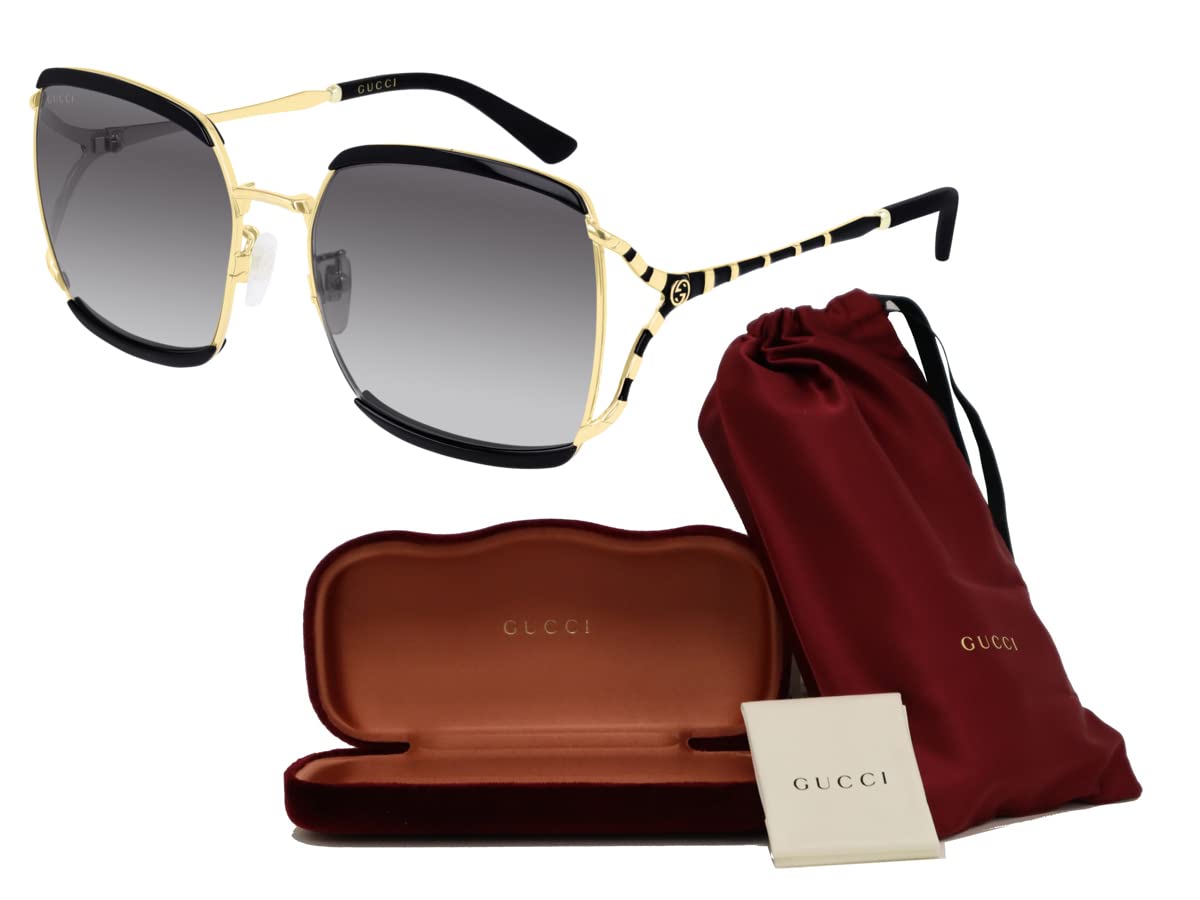 Gucci GG0593SK 001 59MM Black/Grey Square Sunglasses for Women + BUNDLE with Designer iWear Eyewear Kit