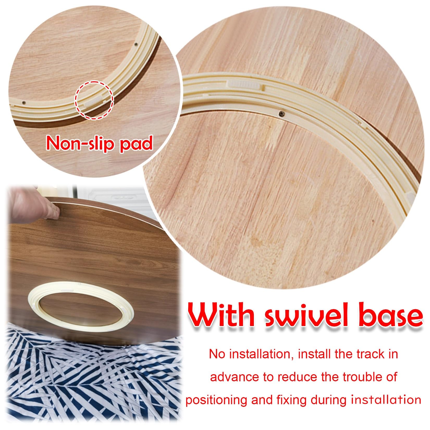 Round Lazy Susan Turntable For Dining Table, Ø 20-39 Inch Wooden Tabletop Rotating Plate, 360 ° Smooth Rotation Table Service Tray With Silent Bearing Base