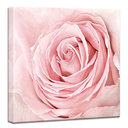 Pink Bathroom Decor - Pink Rose Close Up Canvas Wall Art Blush Pink Room Decor Aesthetic Light Pink Bedroom Decor Pink Artwork for Home Walls Floral Wall Pictures for Bathroom Wrapped 14x14inch