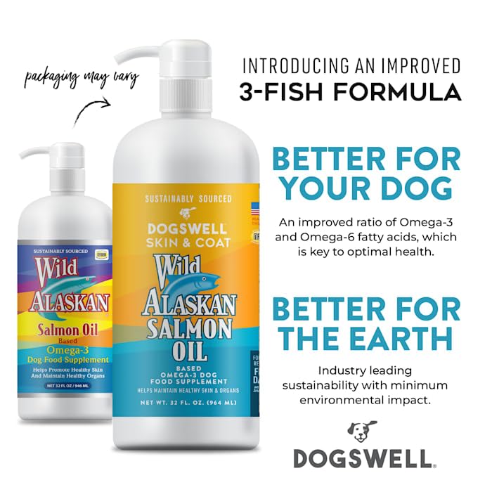 Wild Alaskan Dog Food Supplement, Salmon Oil, Omega-3, 32-Ounce Plastic Jar