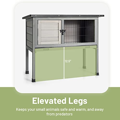 PETSITE Rabbit Hutch Bunny Cage Wooden Guinea Pig House with Open Roof & Tray Indoor Outdoor Elevated