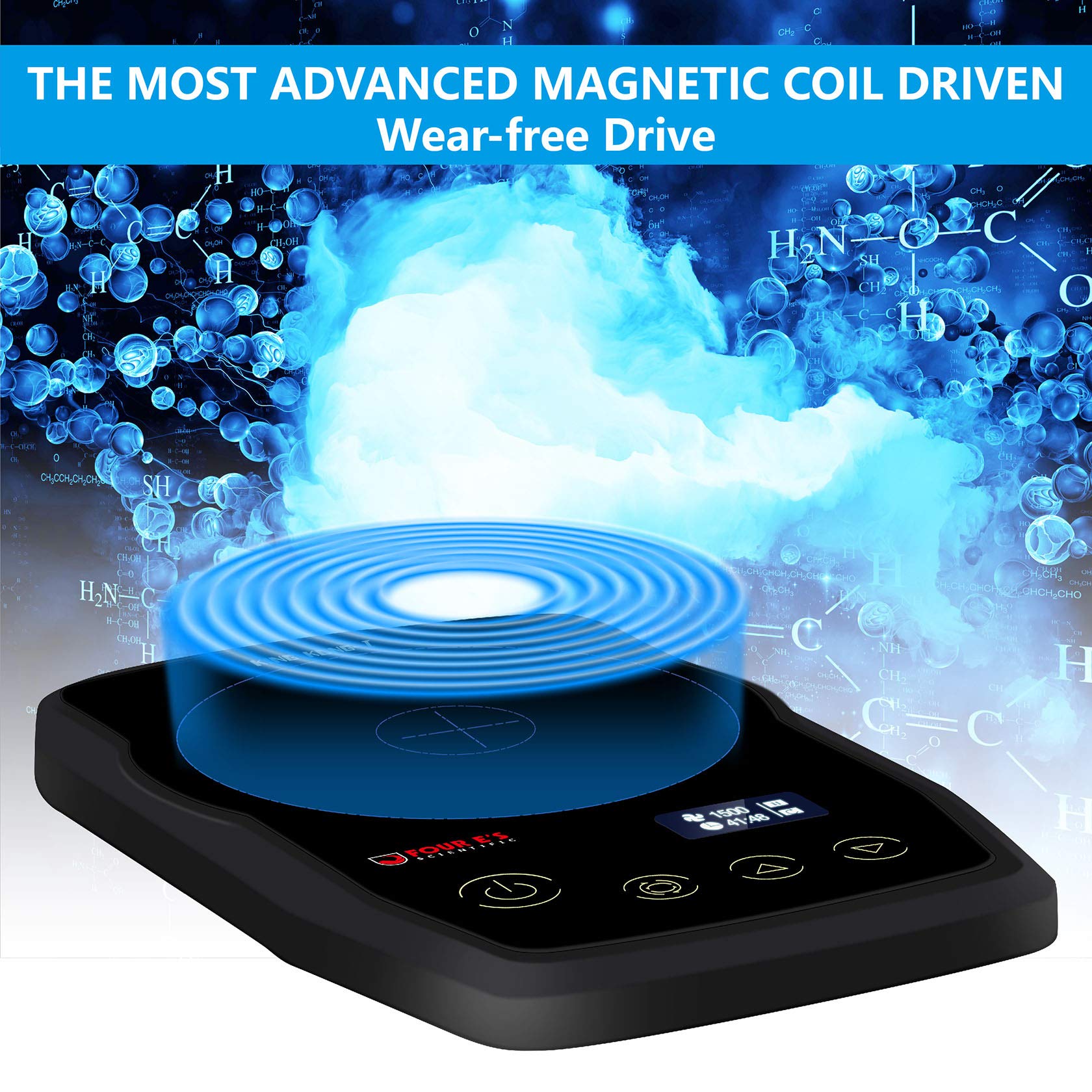 Mini Magnetic Stirrer - FOUR E'S SCIENTIFIC Stir Plate Magnetic Lab Mixer, Time Setting & Speed Adjusting 50-1500RPM, Max.1L, OLED Display