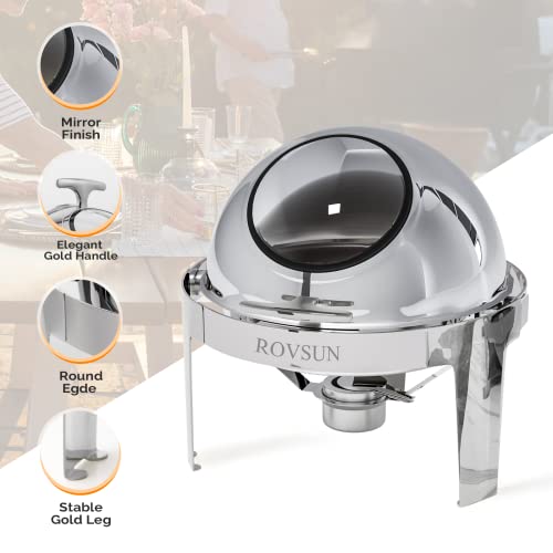 ROVSUN 3 Packs Roll Top Chafing Dish Buffet Set,6 Quart Round Stainless Steel Chafer for Catering,Buffet Servers and Warmers Set with Glass Window for Wedding, Parties, Banquet, Events,Graduation