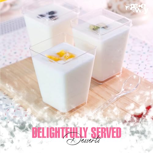 Space Away 50Pack 5oz Dessert Cups Square Parfait Cups with Lids Dessert Bowls Clear Dessert Cups with Lids & 50 Spoons for Parties & Events Mini Dessert Cups Appetizers Pudding Fruit Ice Cream Cups