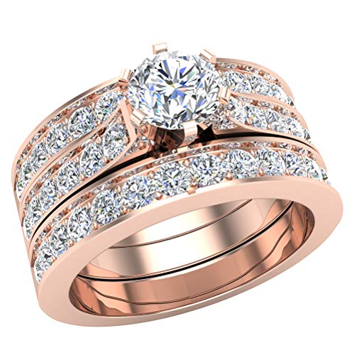 Glitz Design Diamond Wedding Ring Set for Women Round Brilliant Center Diamond Engagement Ring with Enhancer Wedding Bands 14K Rose Gold 1.85 Carat (G,SI) (Ring Size 10)
