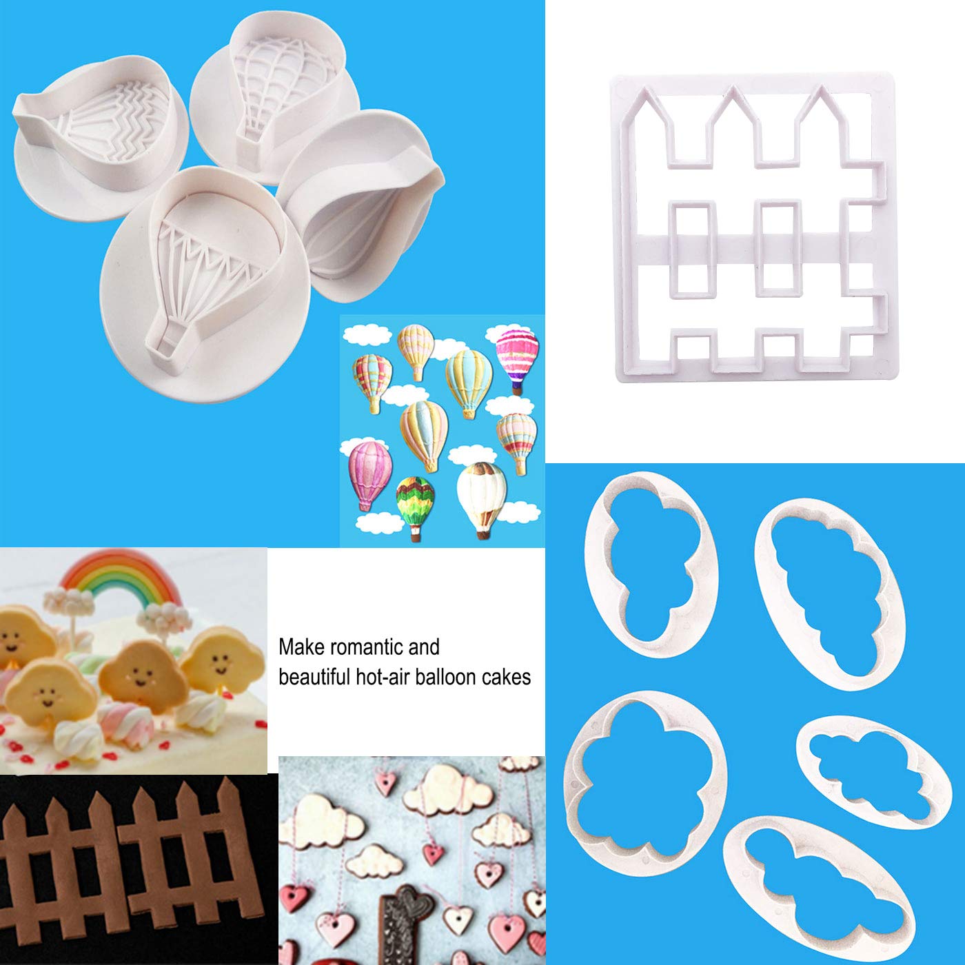 Markeny 10 Pack Cake Fondant Embossing Mold Balloon Cloud Fence Cookie Cutters Biscuit Moulds for Sugarcraft Fondant Baking Mold Cupcake Decorating
