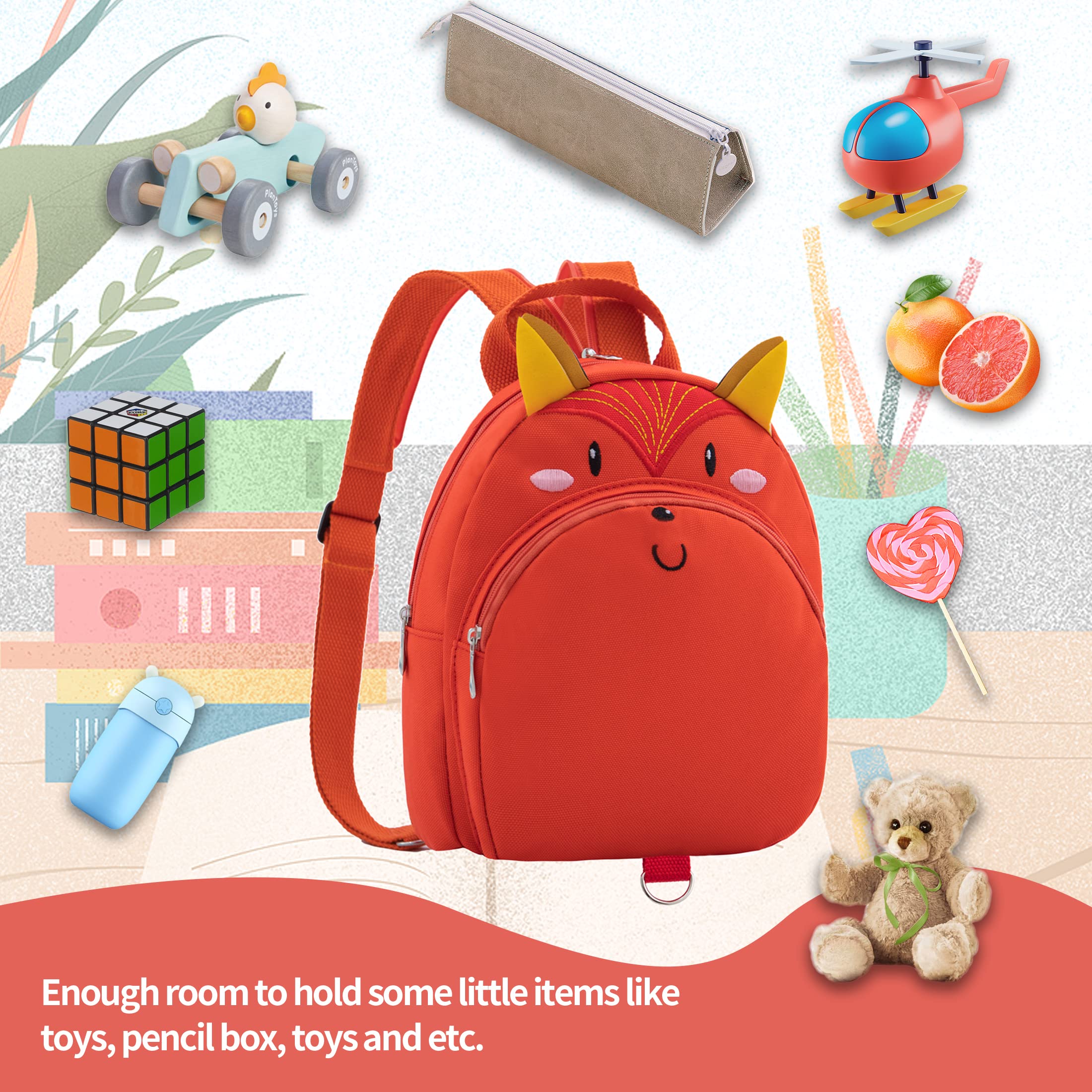 Kids Boys Girls Convertible Chest Bag Mini Backpack with Anti-Lost Leash Child Kids Wrist Link Wristband (Fox)