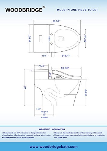 WOODBRIDGE White Luxury, Elongated One Piece Advanced Bidet, Smart Toilet Seat with Temperature Controlled Wash Functions and Air Dryer T-0737