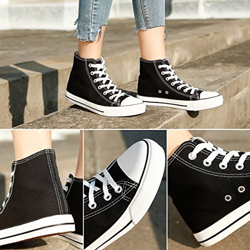 ZGR Womens Fashion Canvas Sneaker Low Cut Lace ups Casual Shoes (8 B(M) US, High-Top Black)