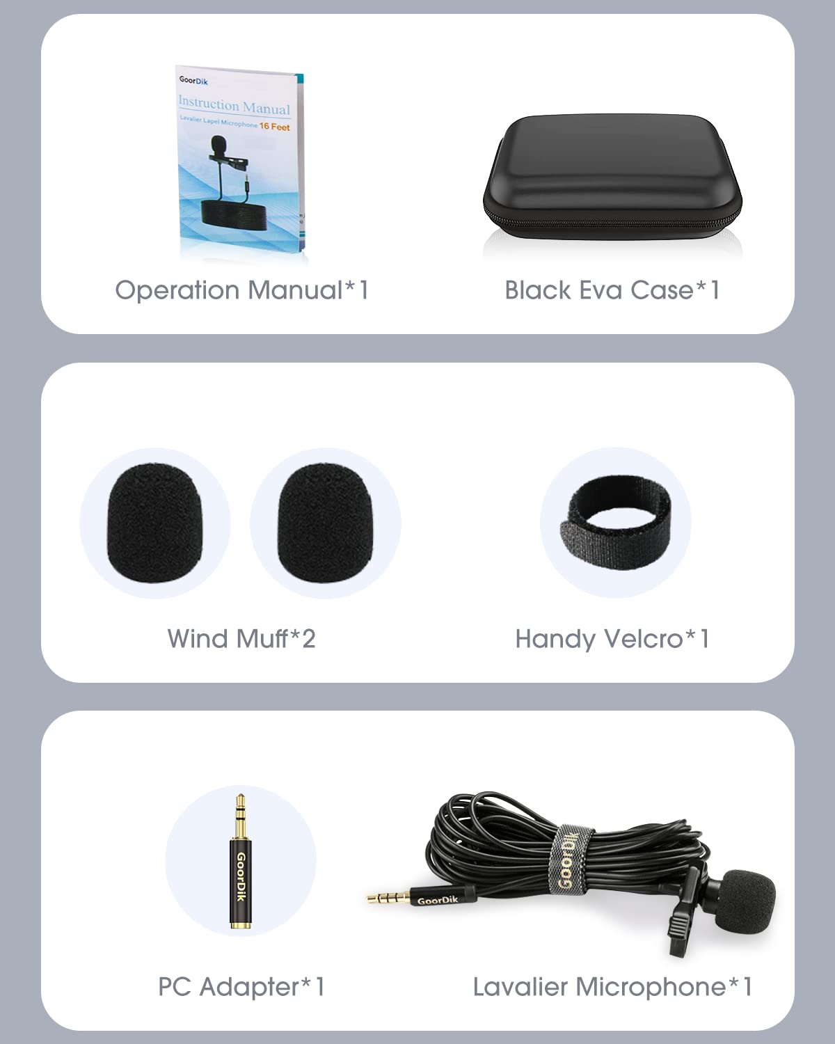 GoorDik Professional Lavalier Lapel Microphone - Noise Cancellation Omni Condenser Mic with 16 feet Cable and with Easy Clip for YouTube/Interview/Video