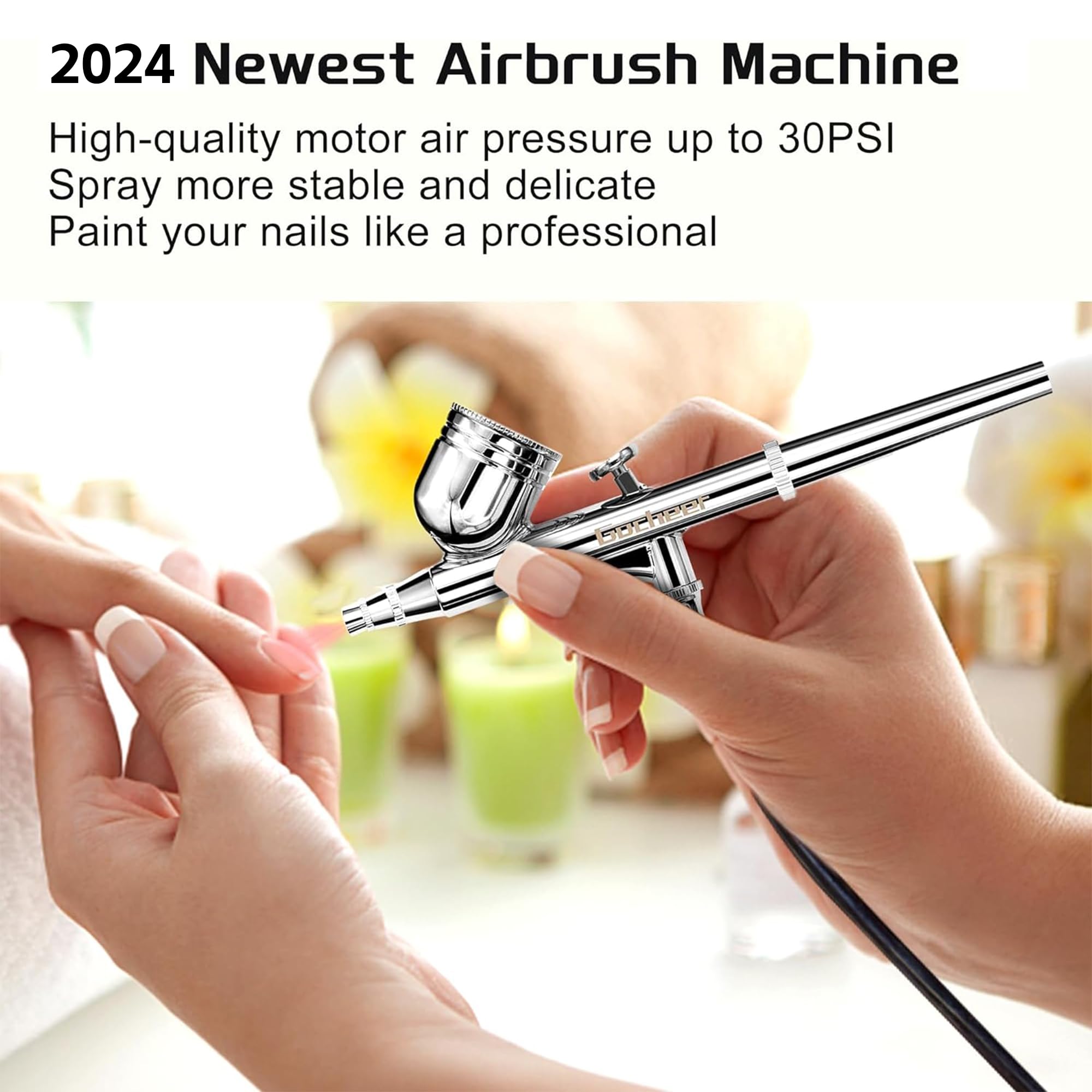 Gocheer 30PSI Airbrush Kit with Compressor Dual Action Mini Air Brush Kit Airbrush Gun Set with 0.2/0.3/0.5mm Nozzle Multi-Function Airbrush Gun Set for Painting Makeup Arts Nails Cake Decor Craft