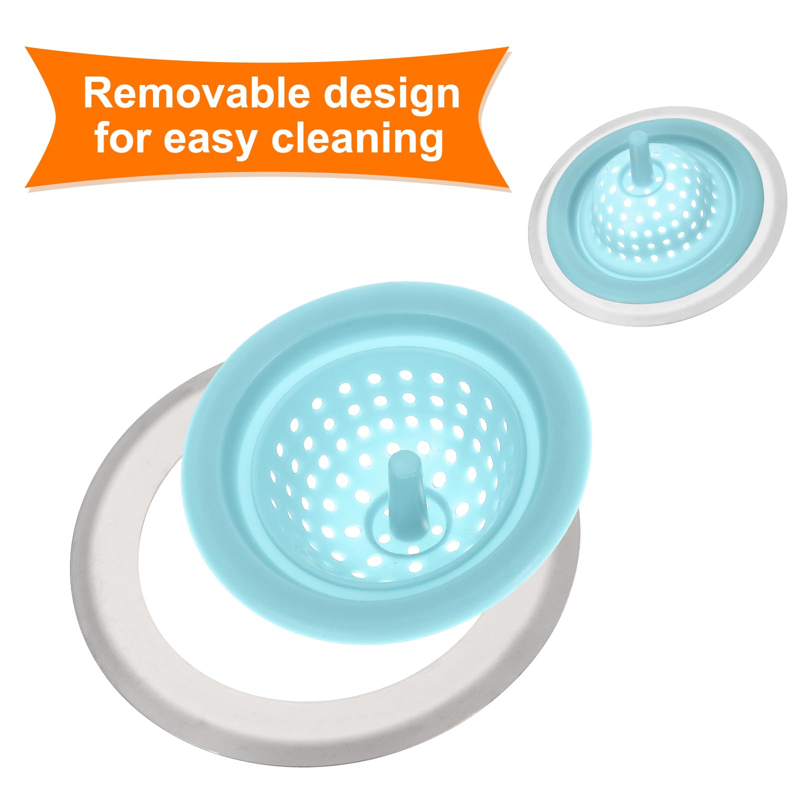 uxcell Silicone Sink Strainer, 4Pcs Kitchen Sink Drain Strainer Stopper with Detachable Stainless Steel Edge 4.4" Diameter Rim, Blue