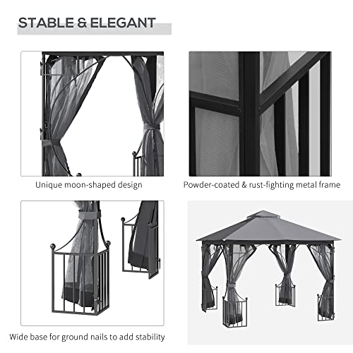 Outsunny 10' x 10' Patio Gazebo, Double Roof Outdoor Gazebo Canopy Shelter with Netting, Steel Corner Frame for Garden, Lawn, Backyard and Deck, Dark Gray