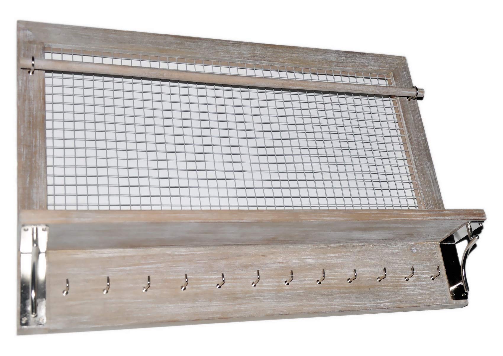 Spiretro White Jewelry Organizer, Wall Mount Jewelry Holder Rack with Hooks Shelf and Removable Rod Hanging Display Earrings Necklaces Bracelets Rings Storage Accessories Wood