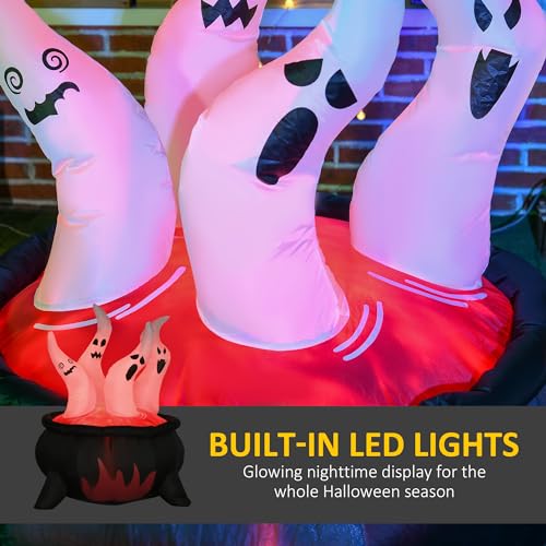 Outsunny 4ft Halloween Inflatables Outdoor Decrations White Ghosts in Red Cauldron, Blow Up LED Yard Decor for Garden, Lawn, Party, Holiday
