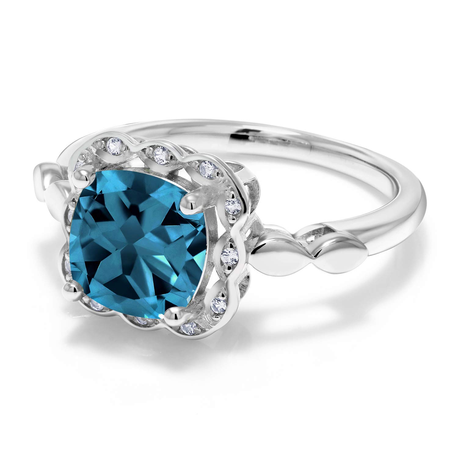 Gem Stone King 925 Sterling Silver 8MM Cushion Gemstone Birthstone and White Created Sapphire Engagement Ring | Wedding Engagement Anniversary Promise Ring For Women