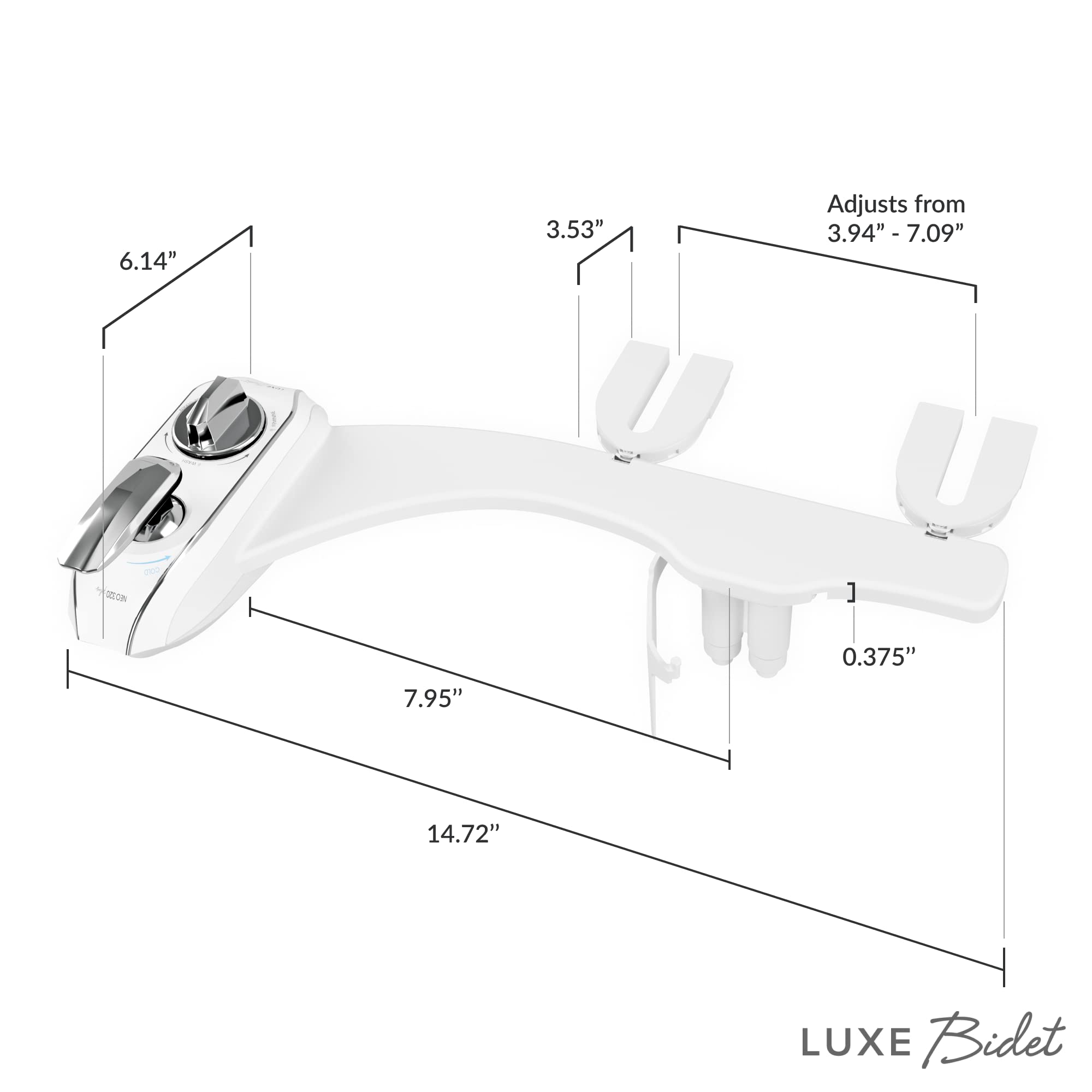 LUXE Bidet NEO 320 Plus - Only Patented Bidet Attachment for Toilet Seat, Innovative Hinges to Clean, Slide-in Easy Install, Advanced 360° Self-Clean, Warm, Dual Nozzles, Feminine & Rear Wash (Chrome)