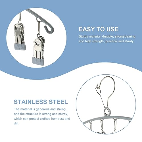 Zerodeko Clothes Hanger with 10 Clips Clothes Drying Rack Stainless Steel Laundry Drying Rack Sock Hanger Underwear Hanger for Drying Towels Diapers Bras Lingerie Baby Clothes Grey
