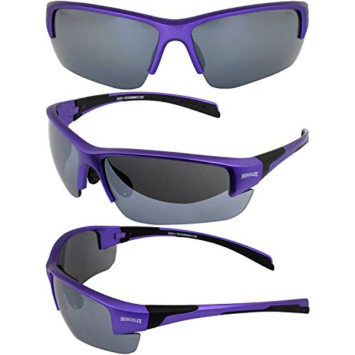 Global Vision Hercules-7 Women' s Softball Pickleball Tennis ANSI Z87.1 Safety Sunglasses Purple Frame with Flash Mirror Lenses