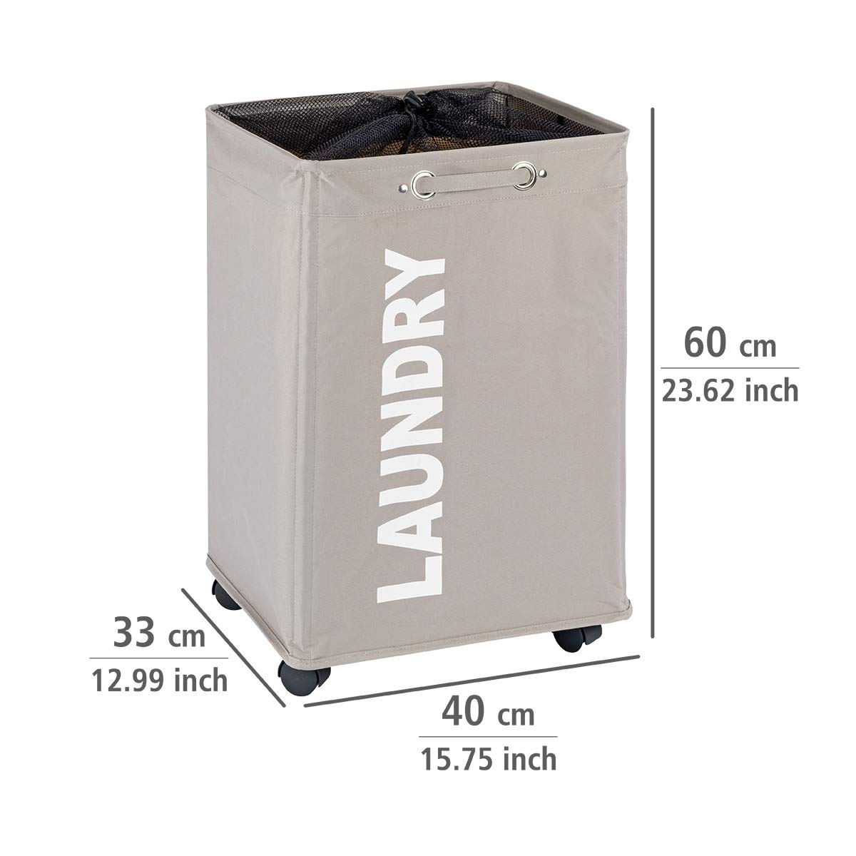 WENKO Quadro Slim Laundry Basket with Wheels and Privacy Cover, Collector, Laundry Basket with Wheels, Space Saving Narrow Laundry Hamper, Clothes Storage, Capacity 20 Gal, Gray