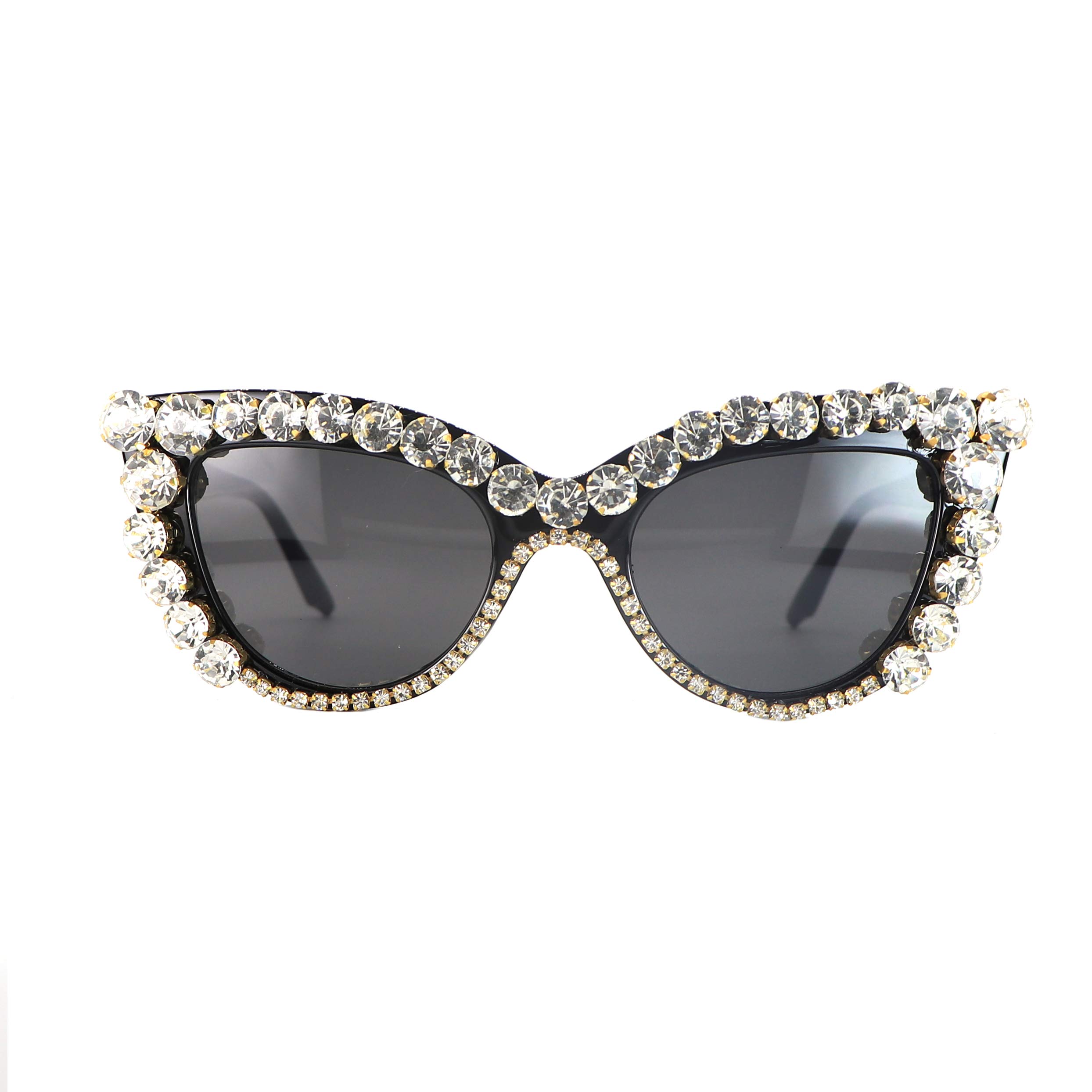 FUPRECIOUS Vintage Retro Cat Eye Sunglasses Rhinestone Crystal Sparkle For Women (black)